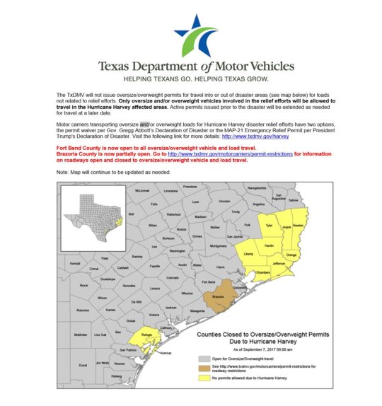 Texas Disaster Areas Restricted from Oversize/Overweight Permit Travel ...